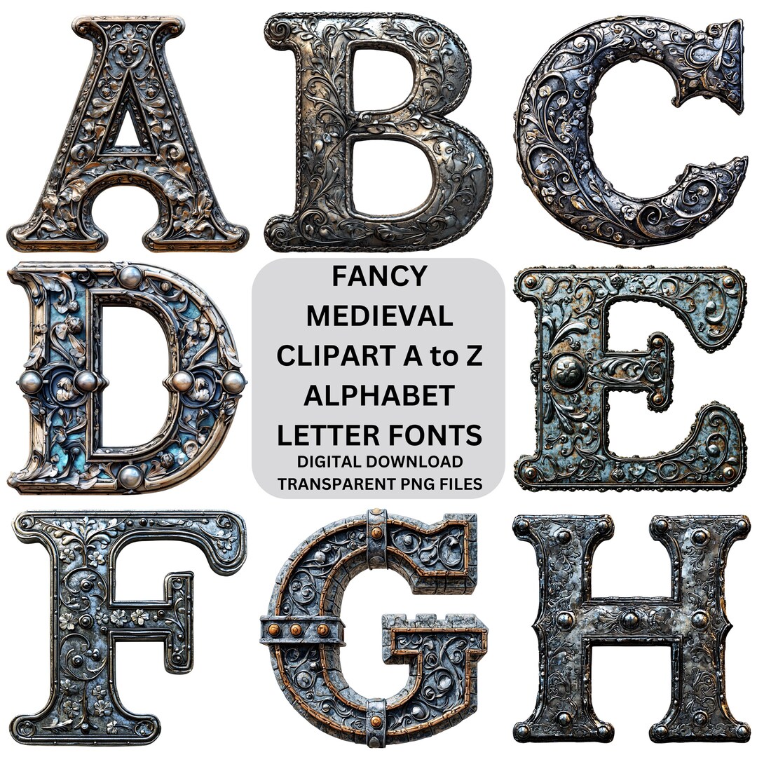 Medieval Castle Alphabet Clipart: Stone Letter Pngs for Commercial Use ...