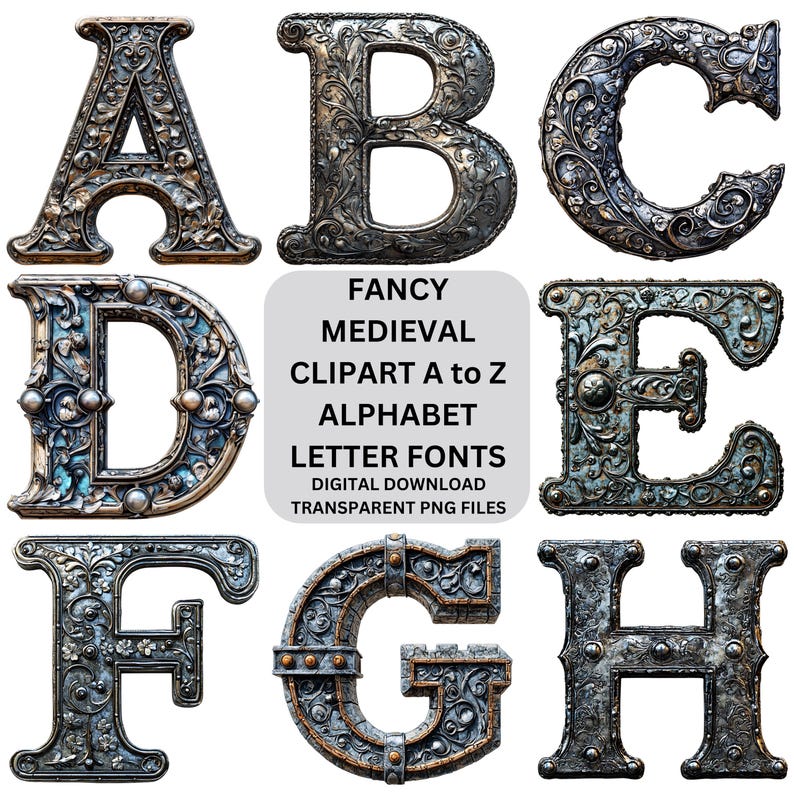 Fancy Medieval Castle Alphabet Letters for Printable and Digital Design ...