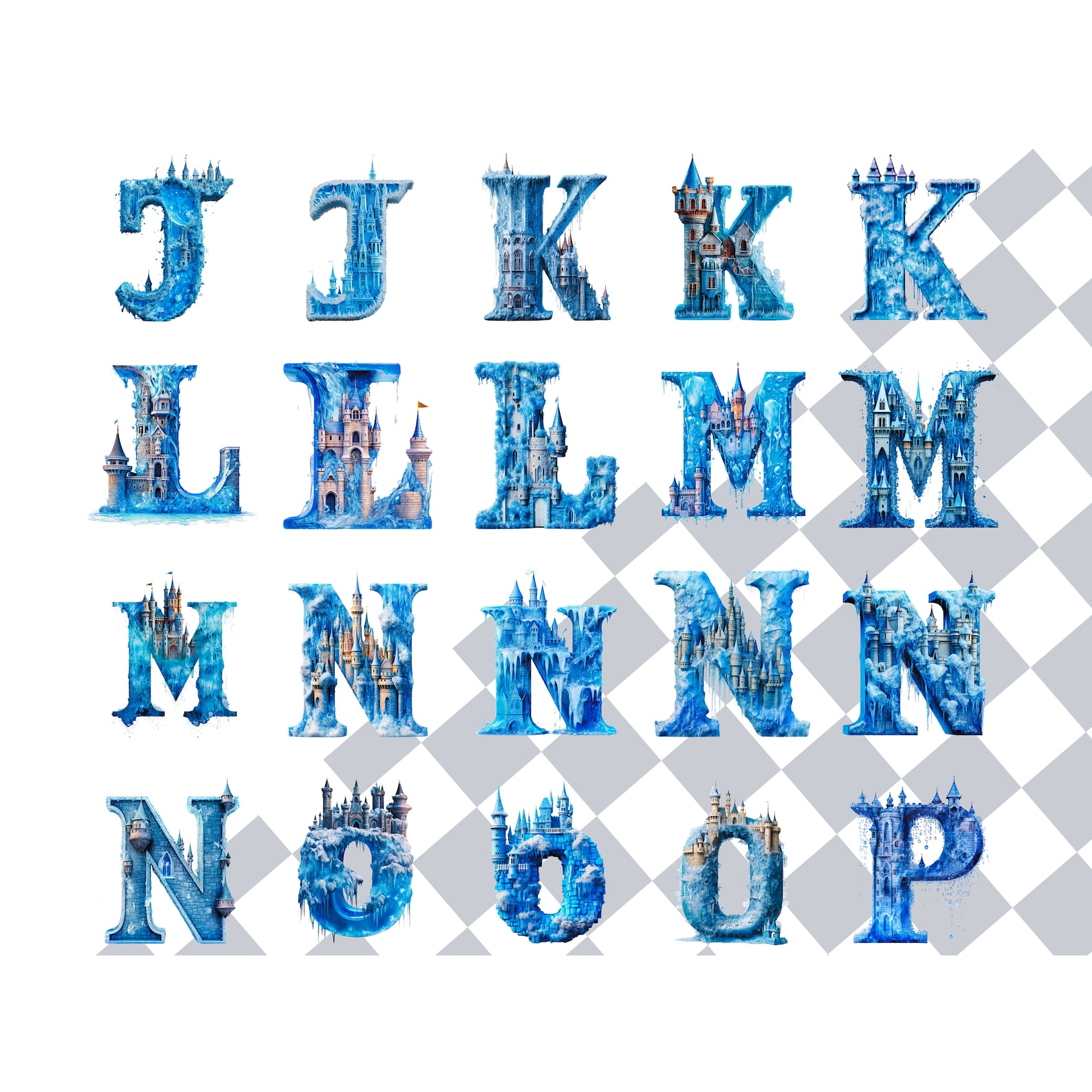 Frozen Castle Alphabet Letters & Numbers for Instant Download, Cute ...