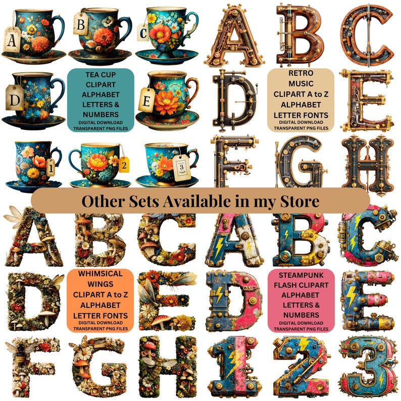 Celtic Glow Alphabet Letters and Numbers Clipart PNG Files, Irish Fancy ...