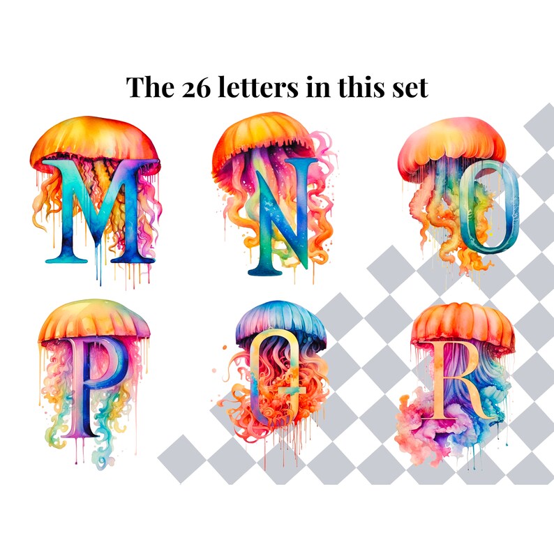 Jellyfish Digital Clipart Alphabet Letters PNG for Under the Sea ...