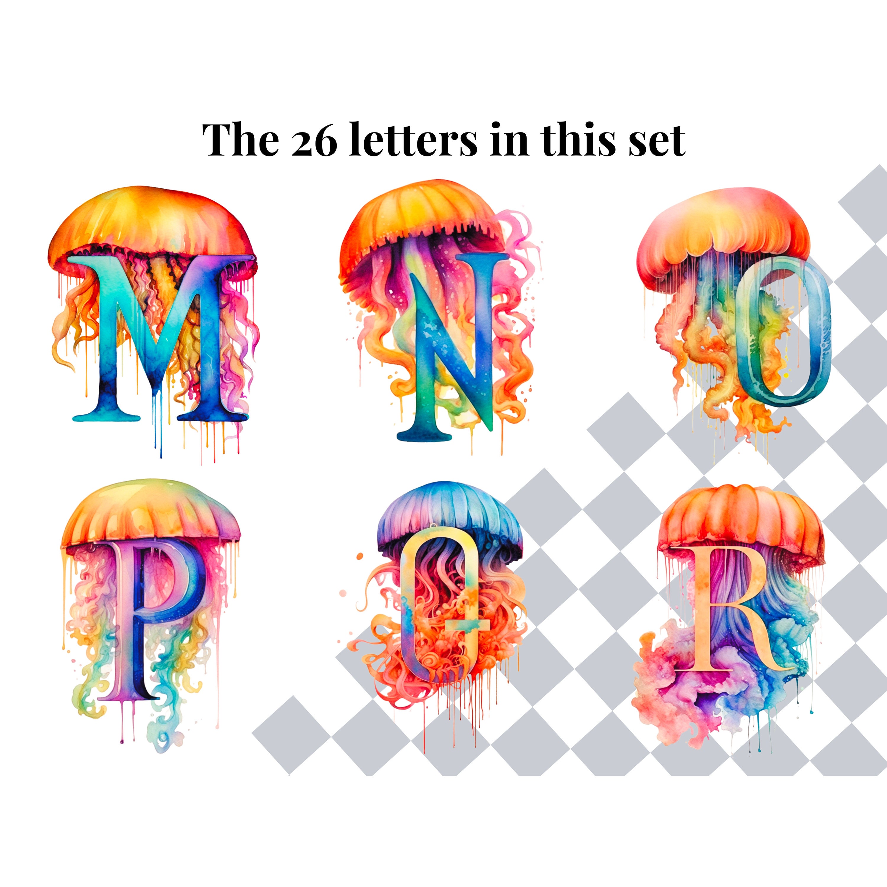 Jellyfish Digital Clipart Alphabet Letters PNG for Under the Sea ...