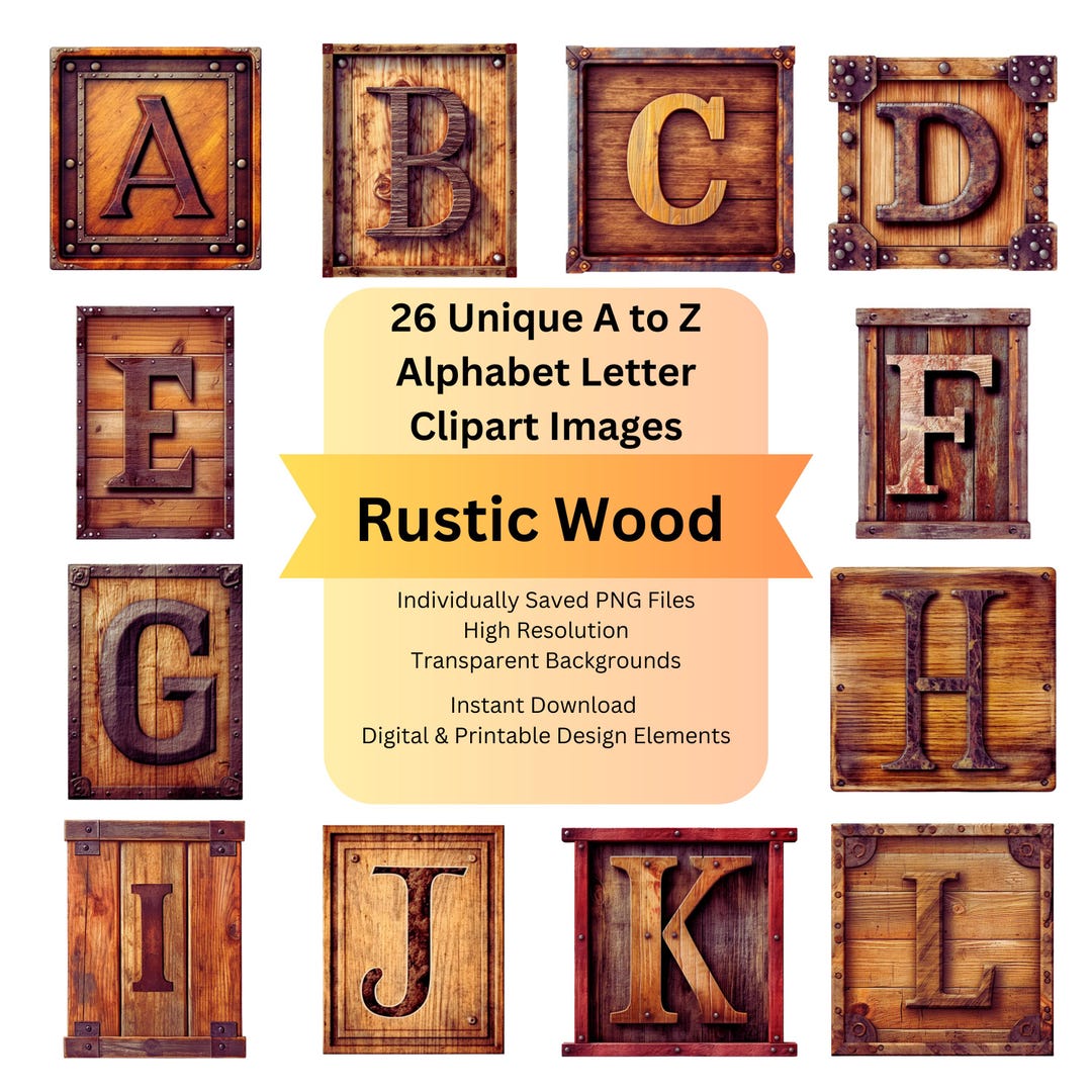 Rustic Clipart Alphabet Letters PNG Files for Instant Download ...
