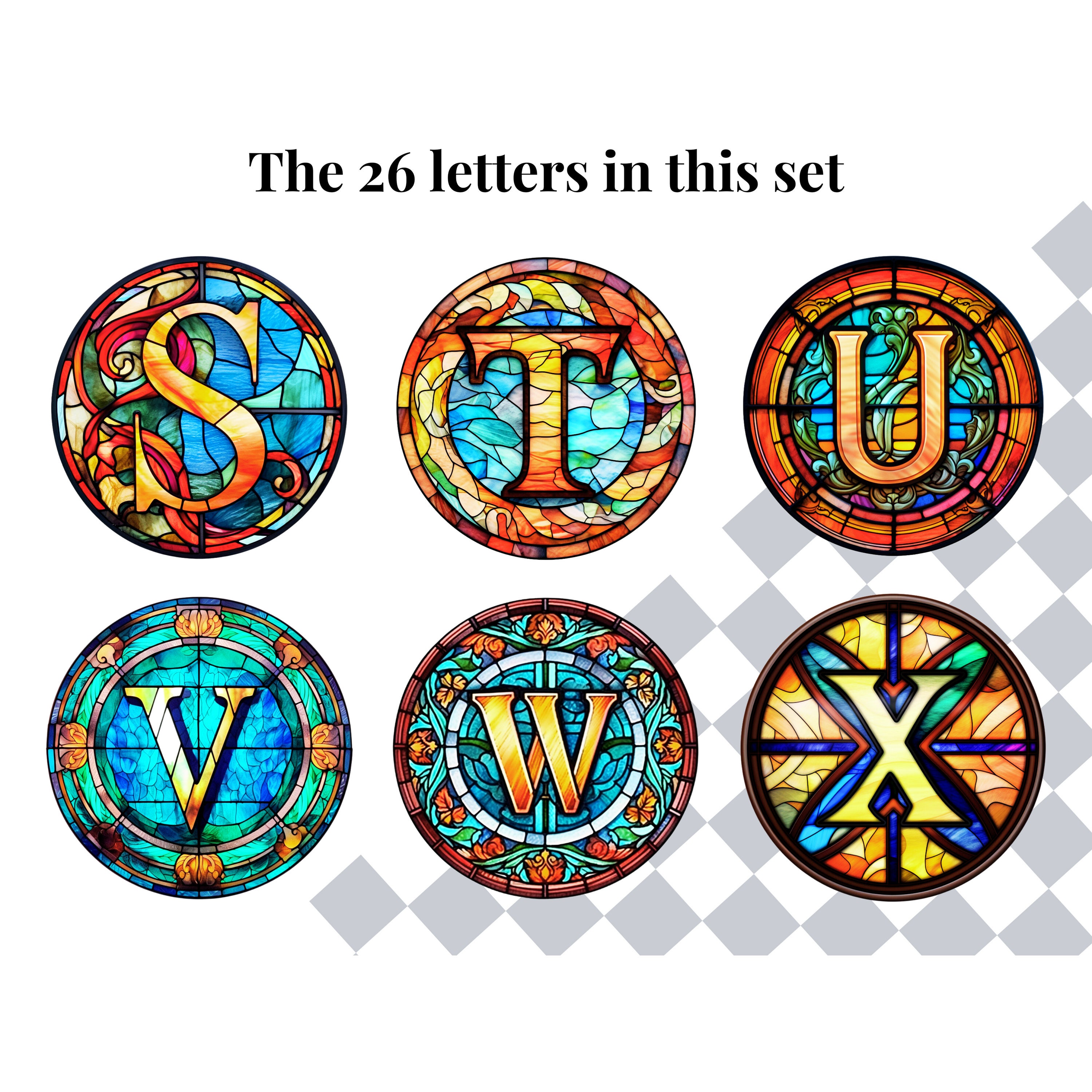 Stained Glass Clipart Alphabet Letters | Vintage Ephemera PNG Lettering ...