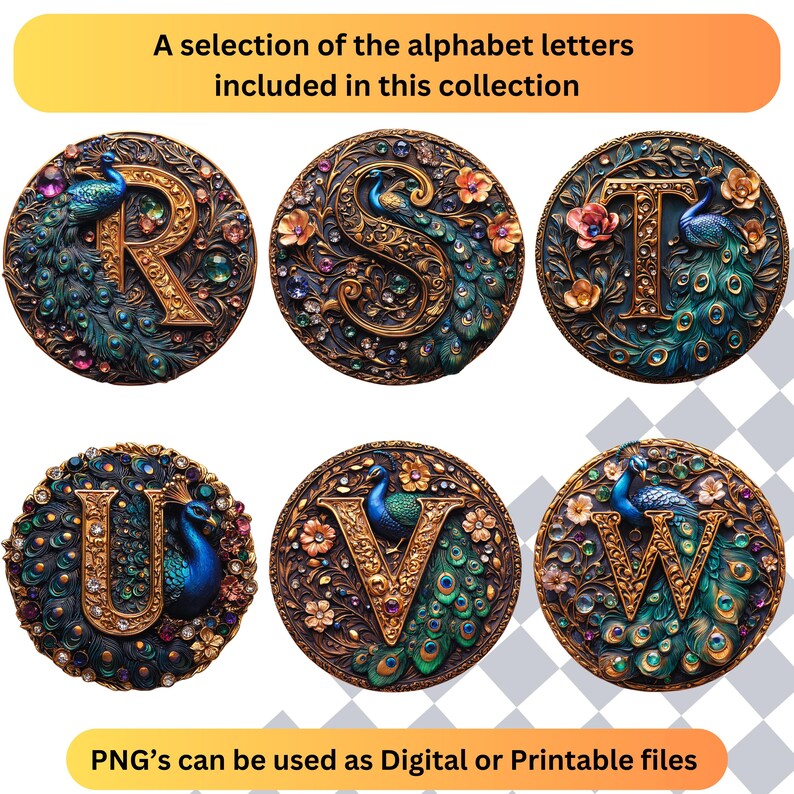 Peacock Clipart PNG Alphabet Letters for Cricut Designs, Bird Clip Art ...