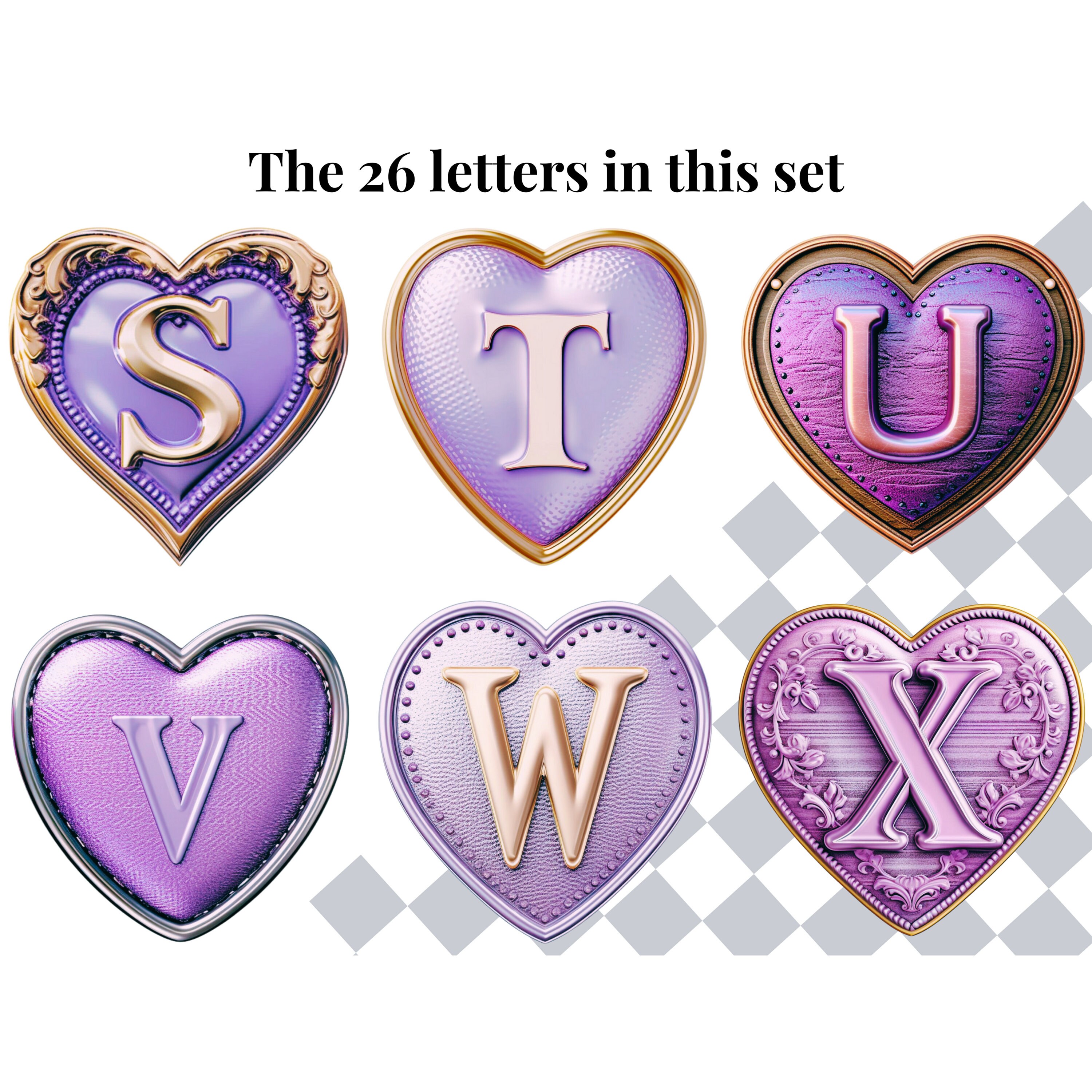 Love Heart Clipart Alphabet Letters PNG File for Purple Hearts - Etsy