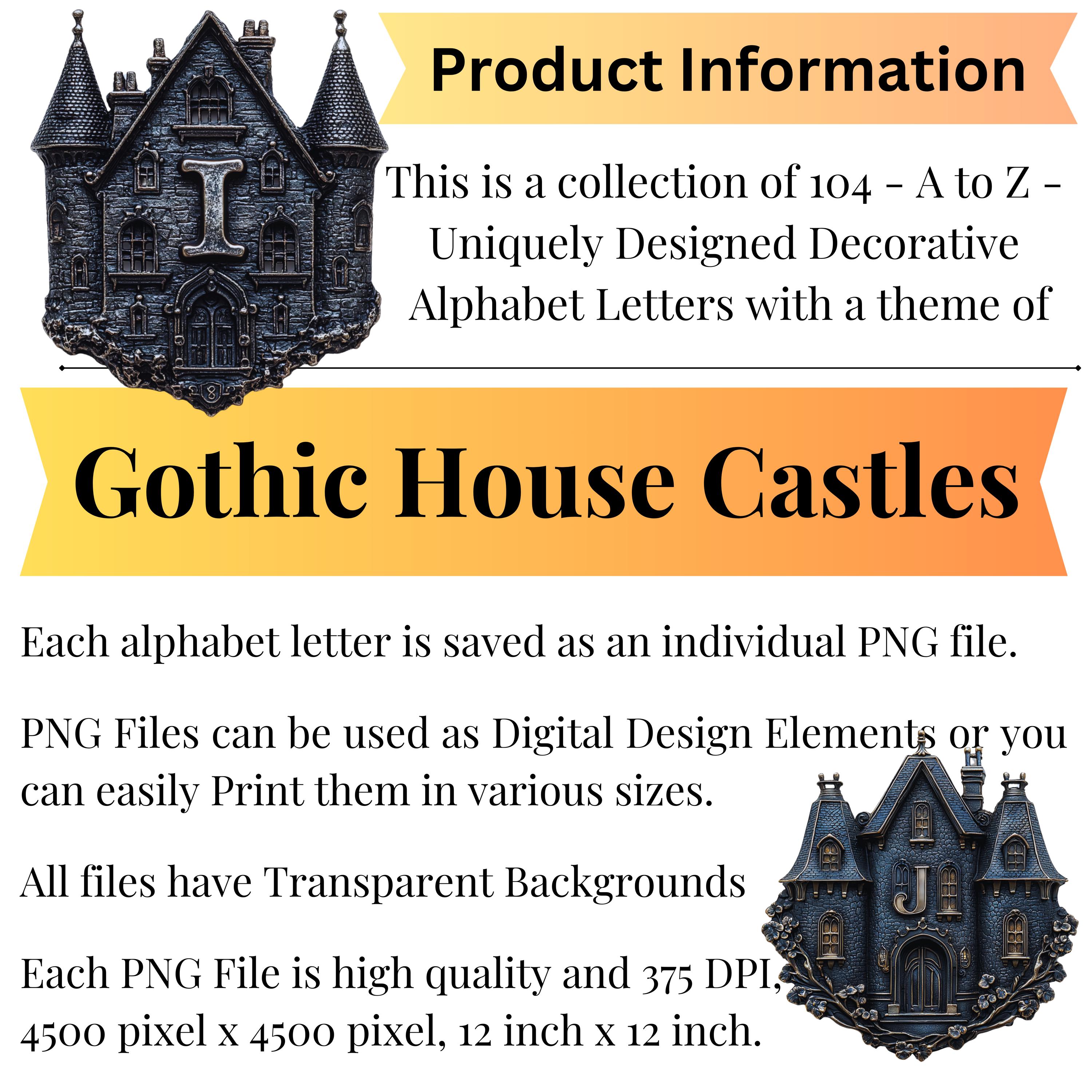 Gothic House Clipart Alphabet Letters | Spooky Font Bundle | PNG ...