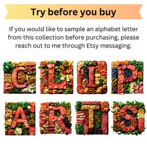 Charcuterie Food Alphabet Clipart: A-Z Letters (PNG Digital Download ...