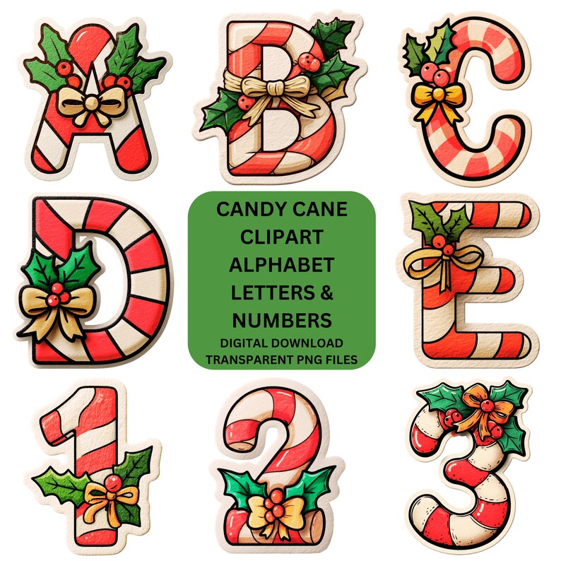 Christmas Clipart Bundle of Alphabet Letters, Numbers & Word Art Images ...