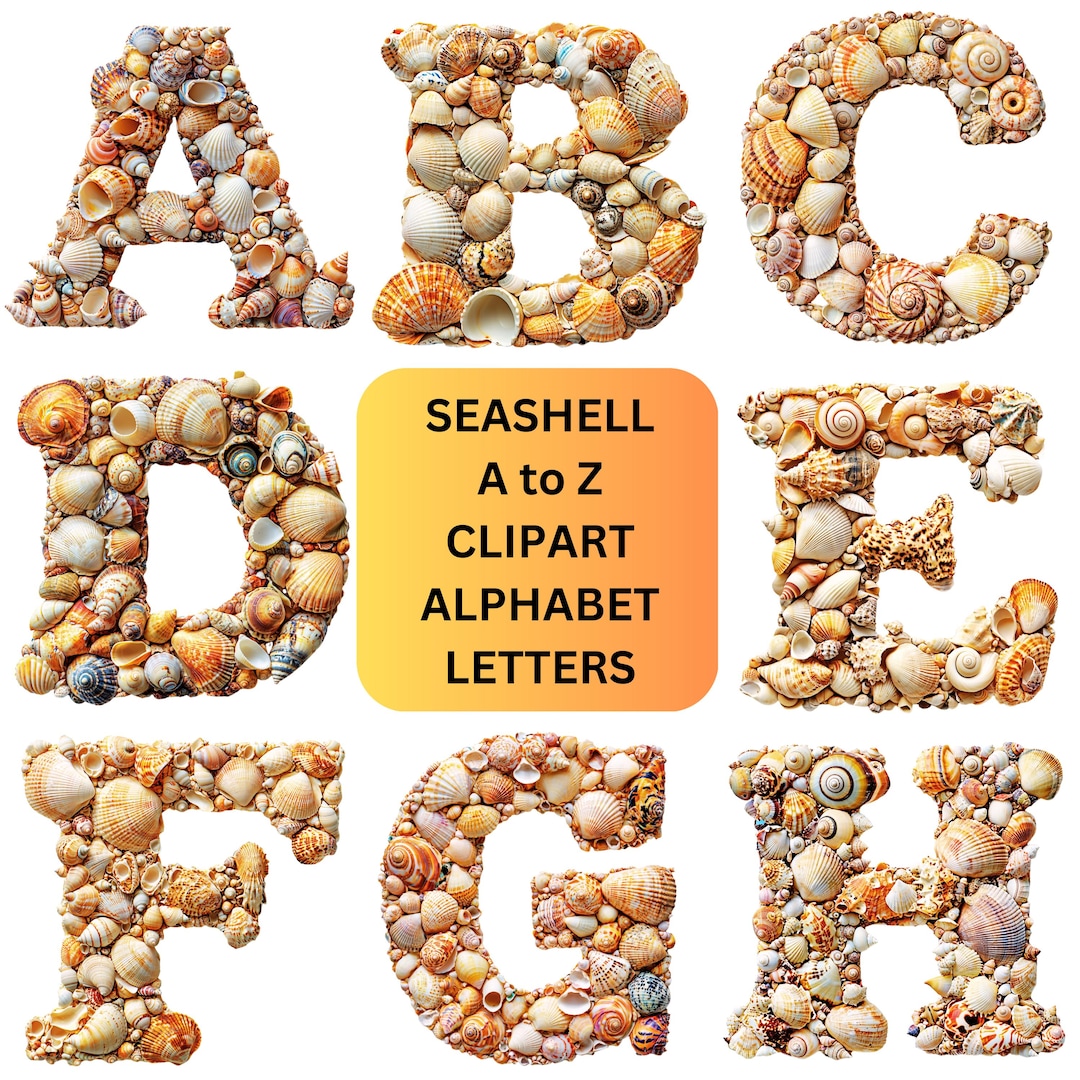 Seashell Clipart Alphabet Letters PNG, Beach & Coastal Ocean Seashells ...