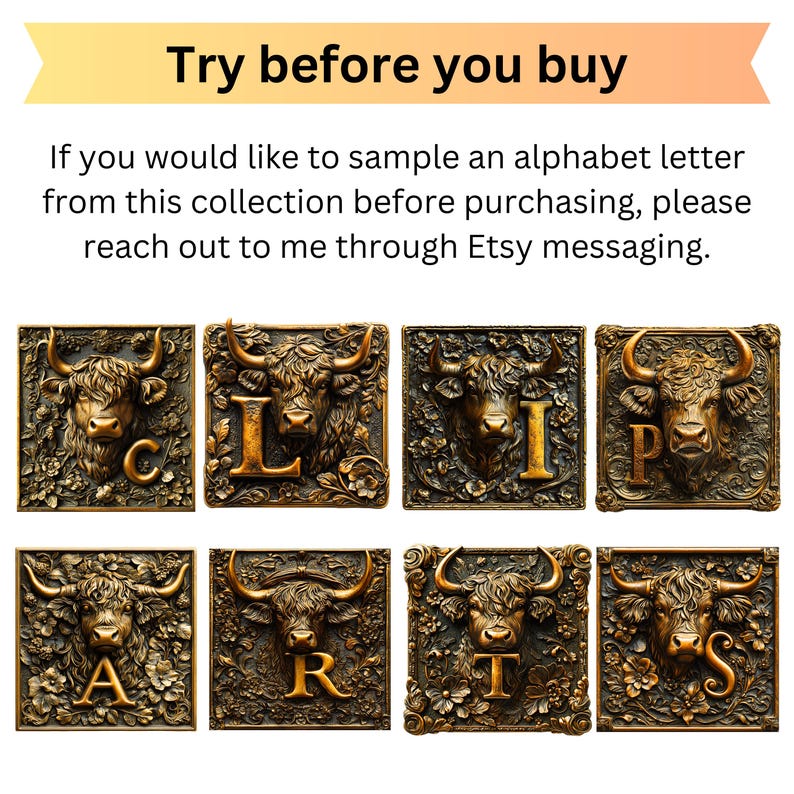 Highland Cow Clipart Farm Animal PNG Alphabet Letters for Fonts for ...