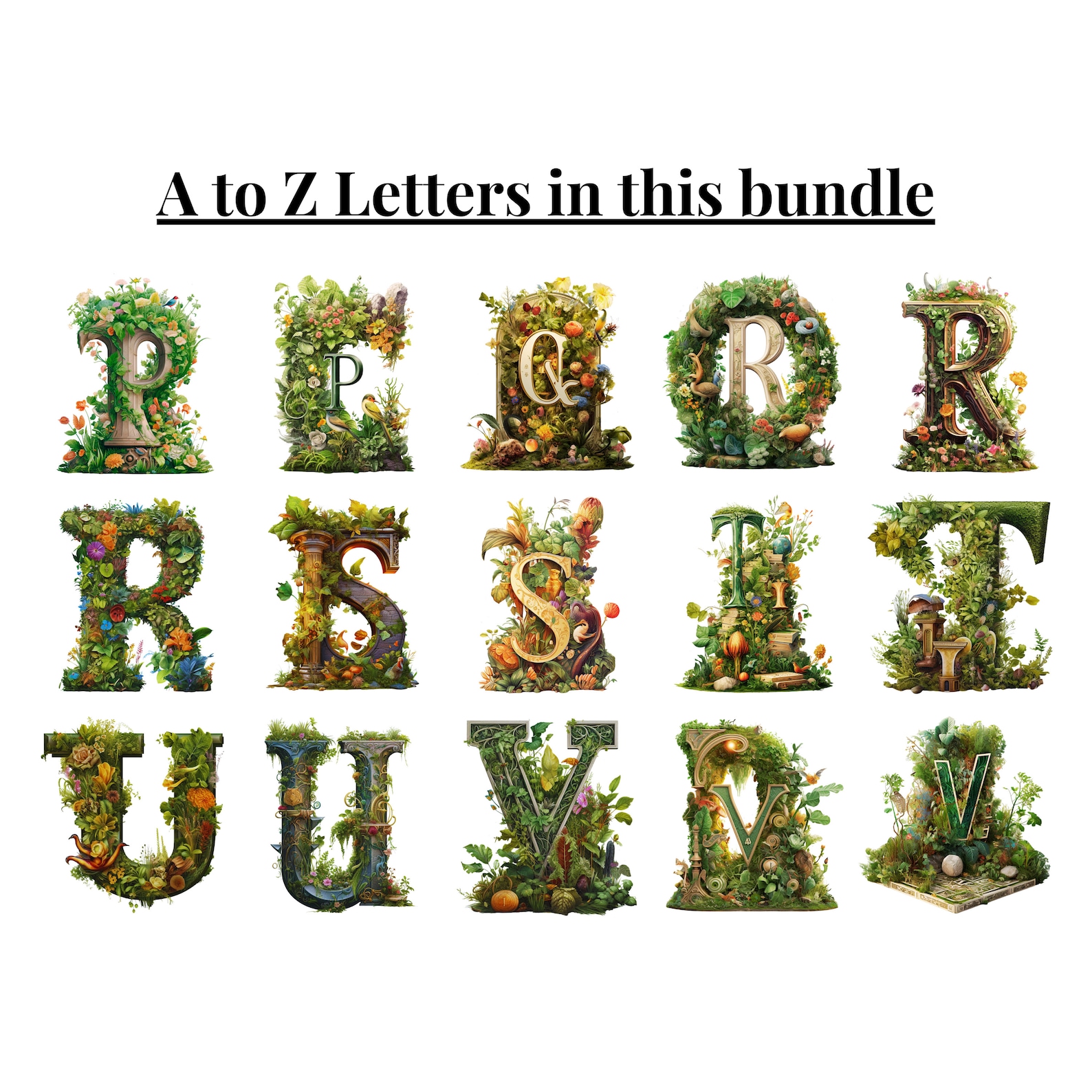 Cottage Core Clipart Alphabet Letters PNG Files for Digital Download ...