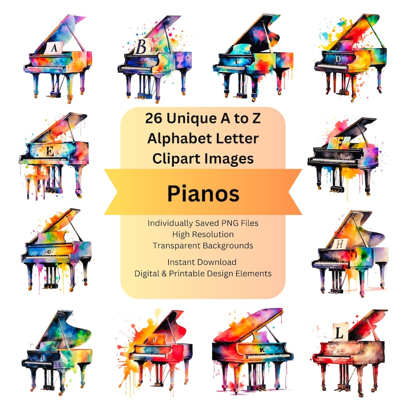 Piano Clipart Musical Instrument Alphabet Letters for Music PNG Iron on ...