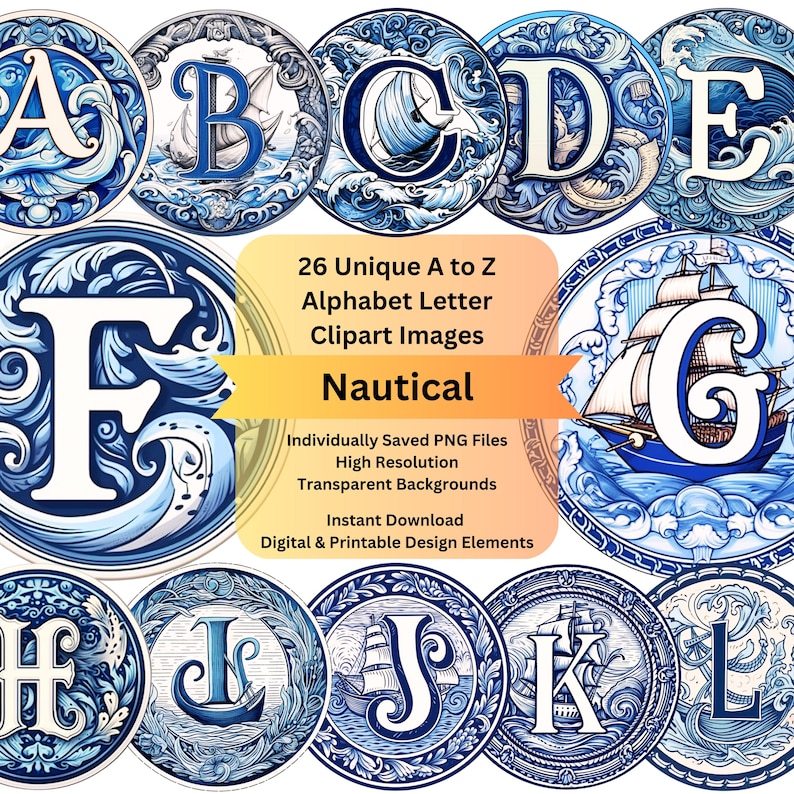 Nautical Decorative Letters for Sailing Ship Alphabet Clipart, Cruise ...