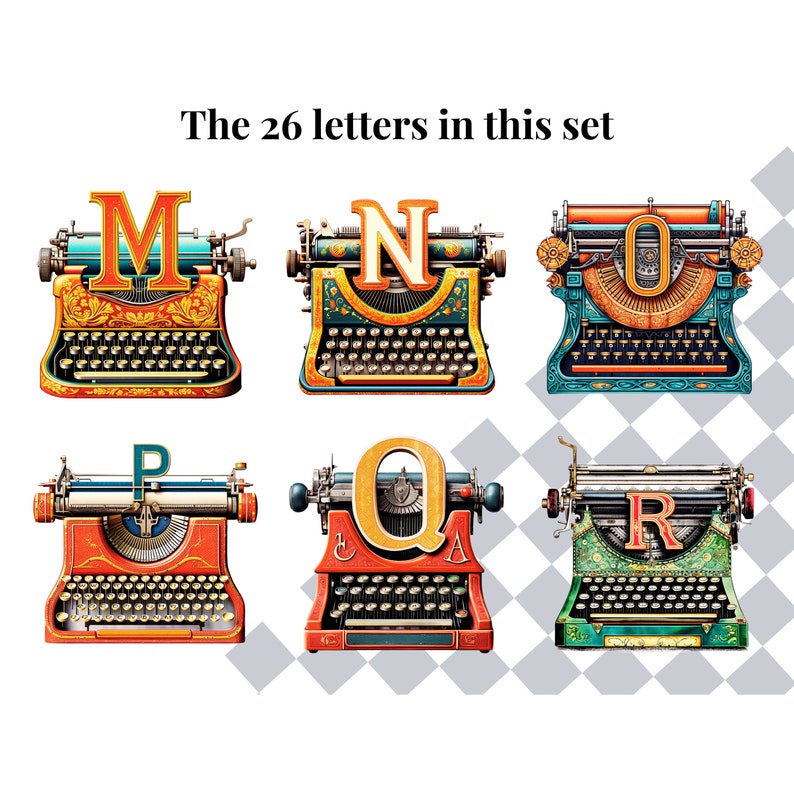 Typewriter Clipart A-Z Alphabet PNG | Retro Decorative Letters ...