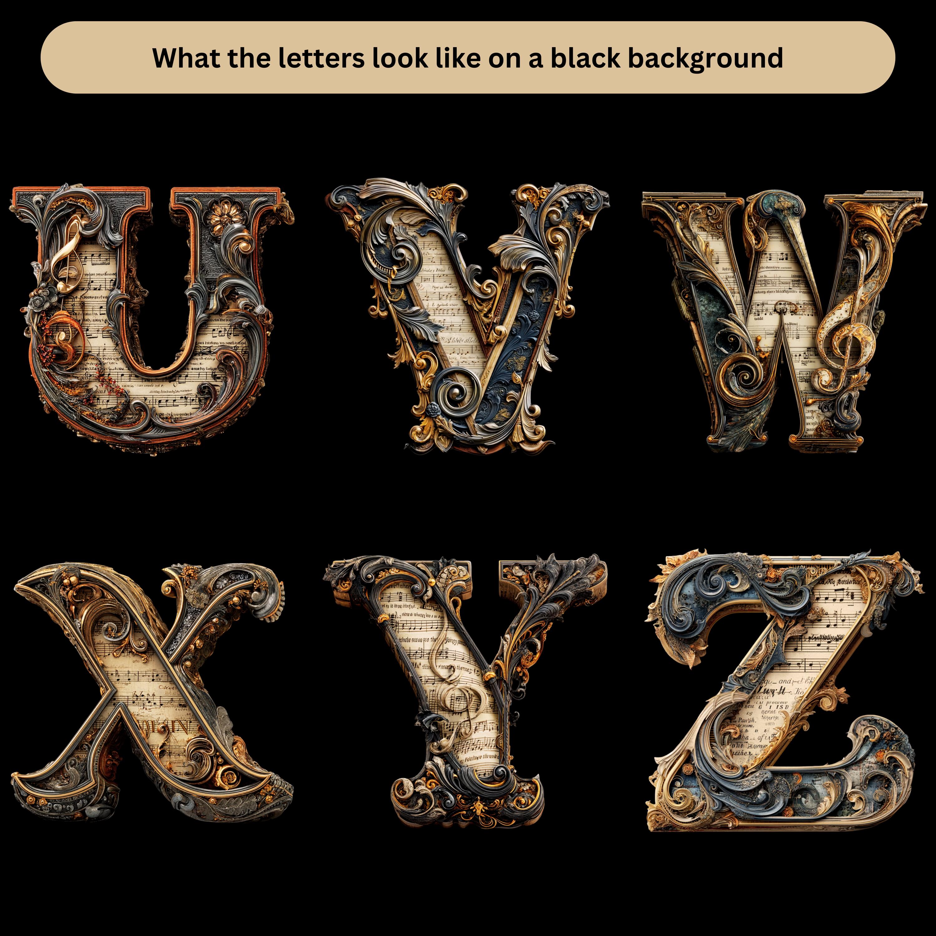 Music Clipart Alphabet Letters | Retro Musical Font PNG Files | Digital ...