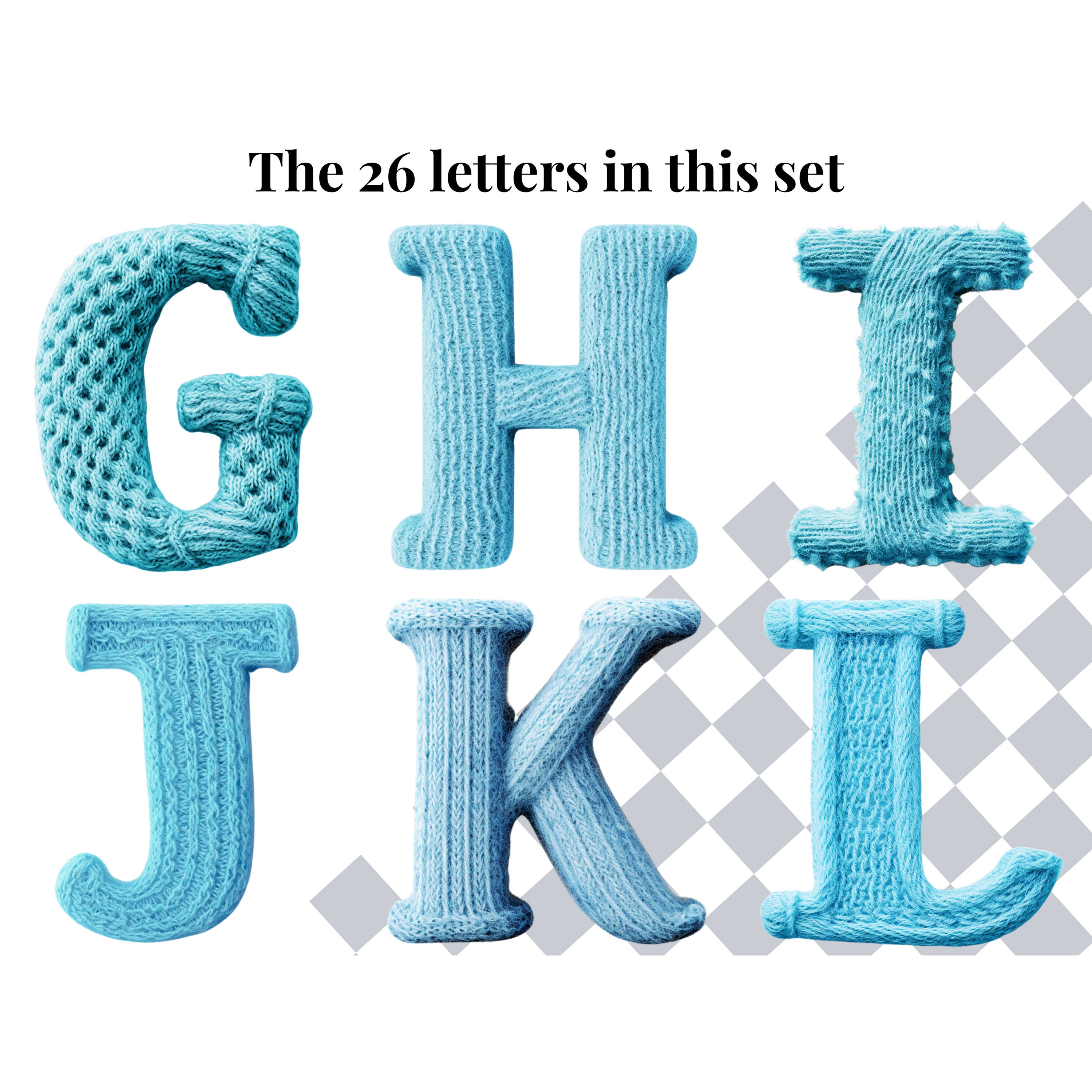 Knitted Clipart Alphabet Letters | Blue Wool PNG Craft Fonts ...