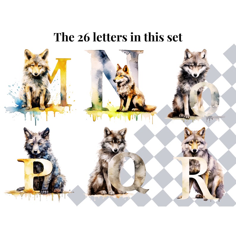 Wolf Clipart Animal Alphabet Watercolor Letters PNG for Wolves Woodland ...
