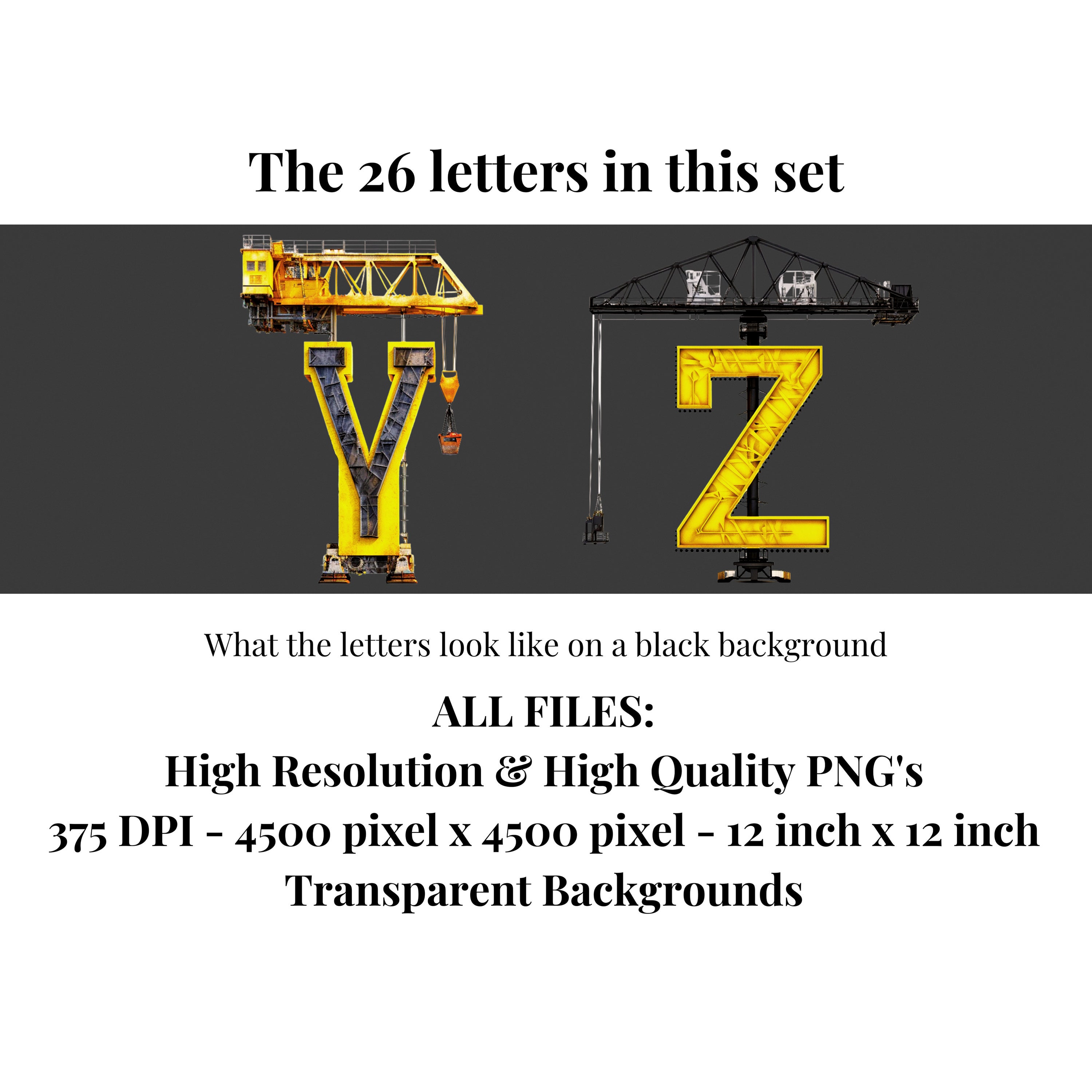 Crane Clipart Alphabet Letters | Construction A-Z Font Bundle | Builder ...