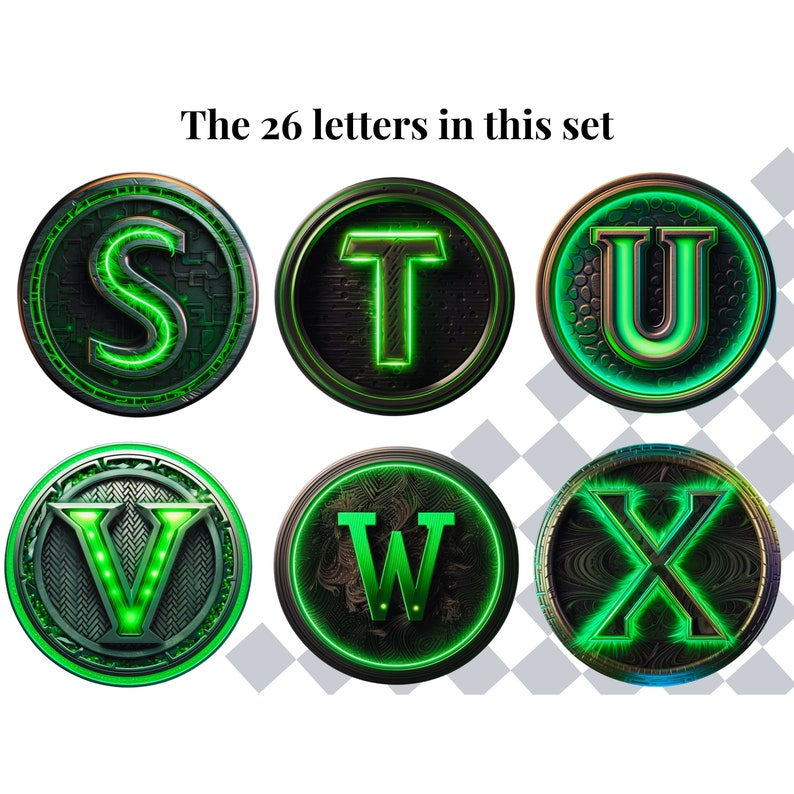 Green Alphabet Clipart Letters | Neon Lettering PNG Files | Circle ...