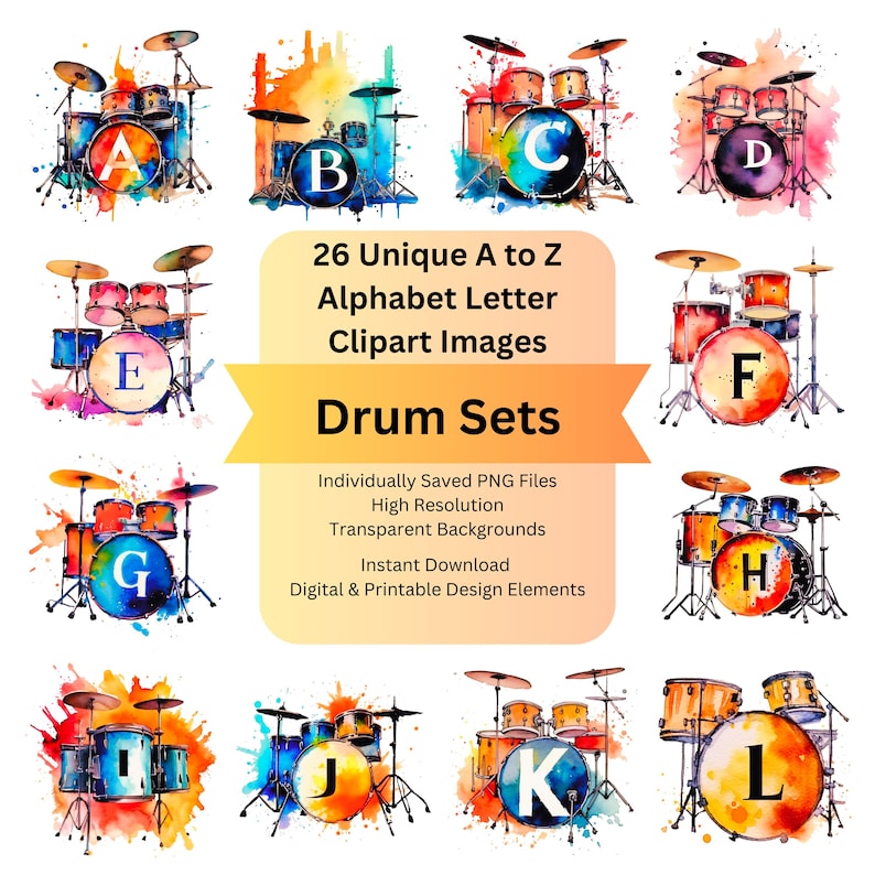 Drum Clipart Alphabet Letters PNG for Cute Cricut Fonts, DIY Greeting ...