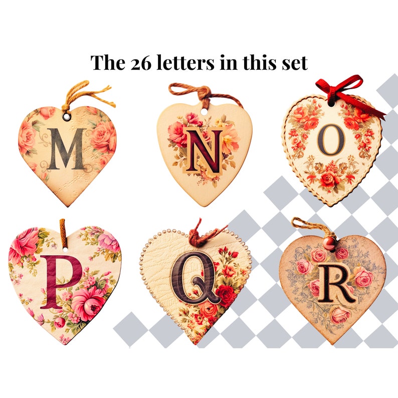 Floral Heart Alphabet Clipart: Vintage Letter PNG Files (digital ...