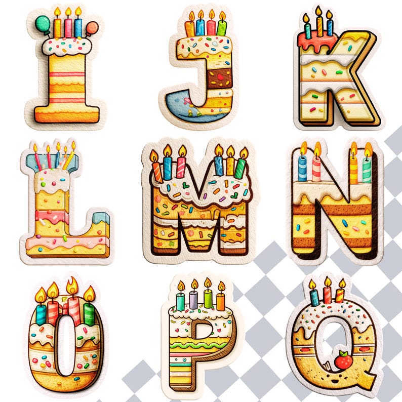 Birthday Cake Clipart Alphabet: Playful Cartoon Letters and Numbers ...