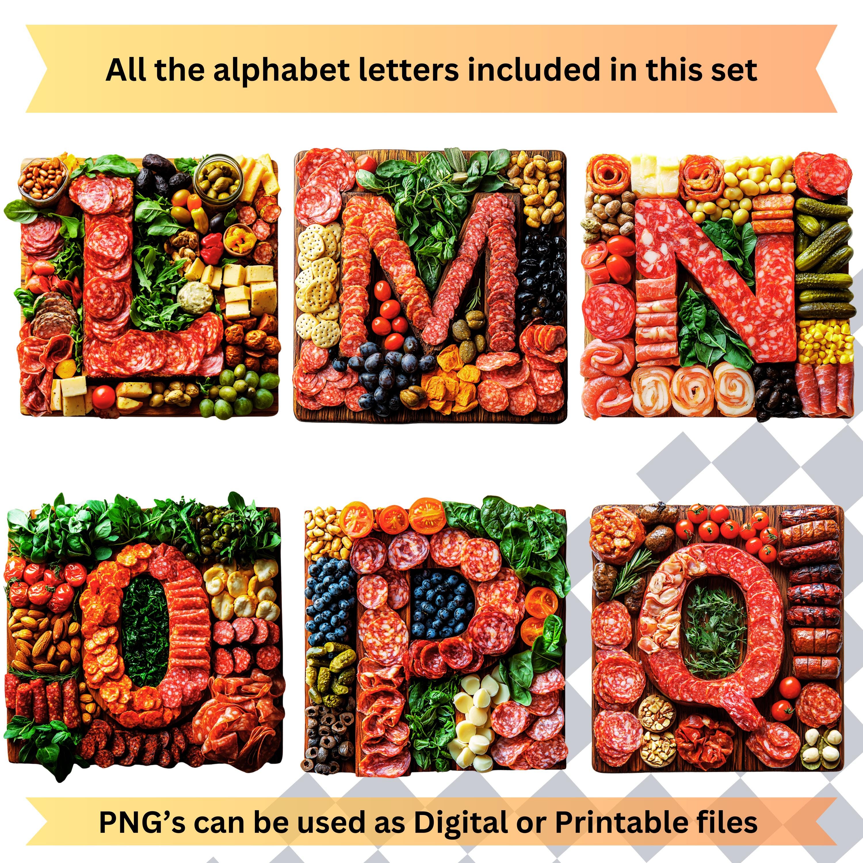 Charcuterie Food Alphabet Clipart: A-Z Letters (PNG Digital Download ...
