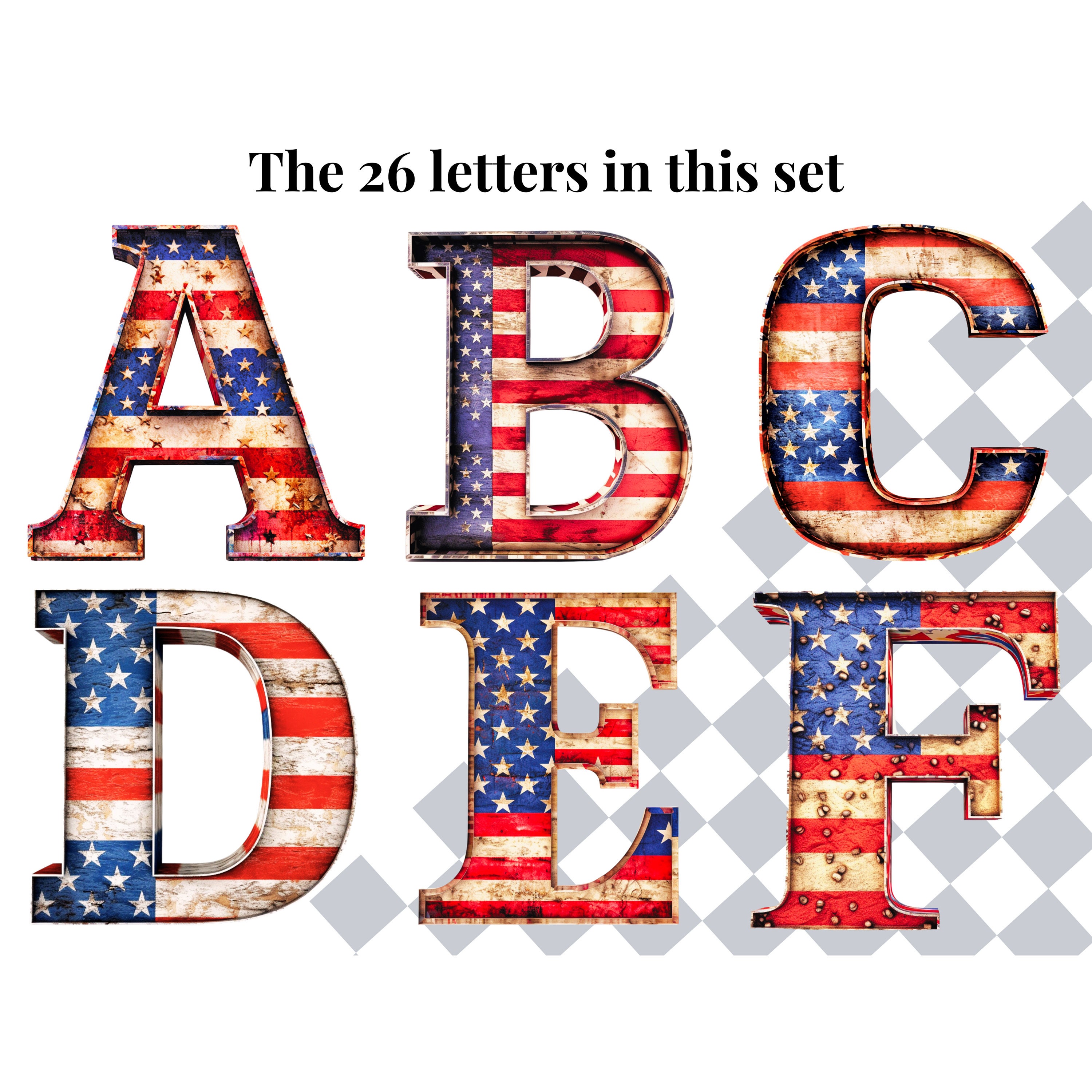 Rustic American Flag Letters PNG, USA Alphabet Sublimation Bundle ...