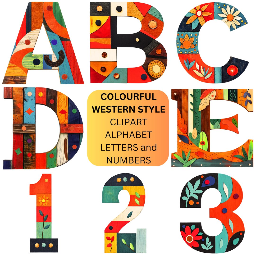 Western Font Clipart: Distressed Alphabet & Numbers PNG (digital ...