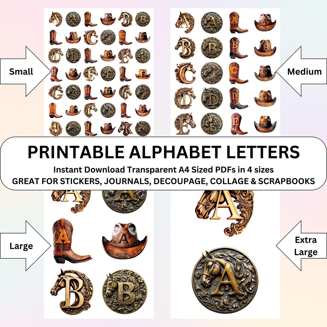 Cowgirl Alphabet Letters: Horse Western Theme, Printable Cutouts (PDF ...