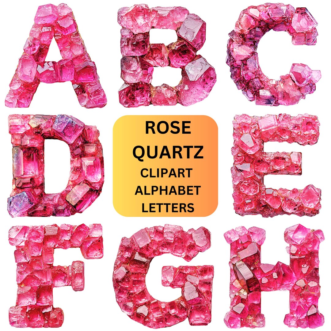 Rose Quartz Crystal Clipart Alphabet: Pink PNG Letters (digital ...
