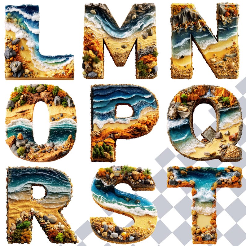 Beach Clipart Alphabet Letters | PNG Ocean Fonts | Sand Typography ...