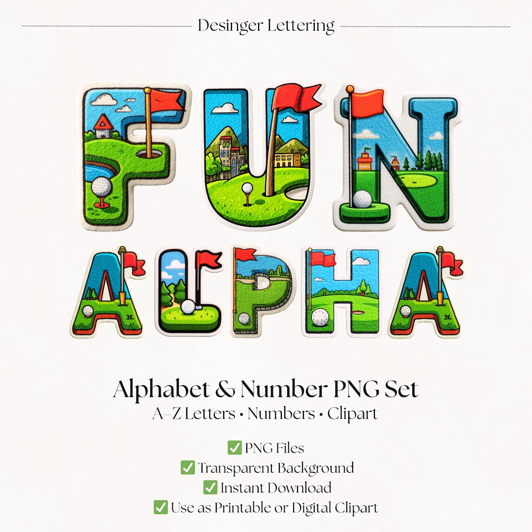 Golf Clipart Alphabet | Sports Letters & Numbers (PNG Digital Download ...