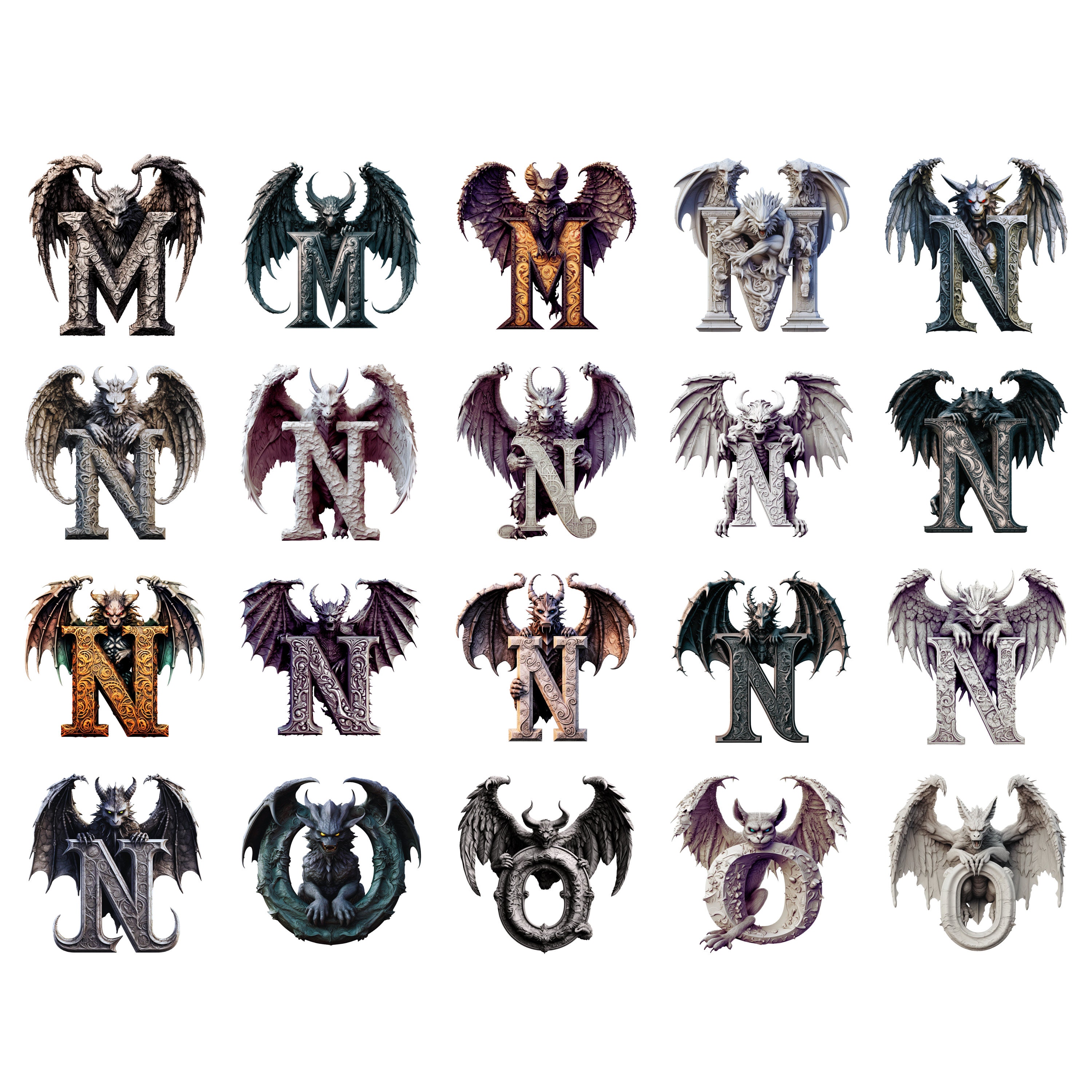 Halloween Gargoyle Clipart Alphabet Letters for Digital Download ...