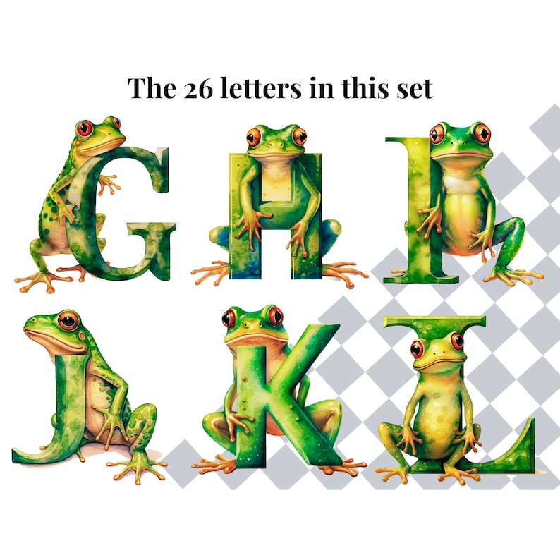 Frog Alphabet Clipart: Watercolor Letters, A-Z PNG (commercial Use) - Etsy