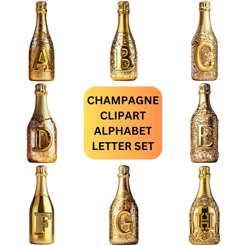 Champagne Clipart Alphabet Letters for Instant Digital Download Cricut ...