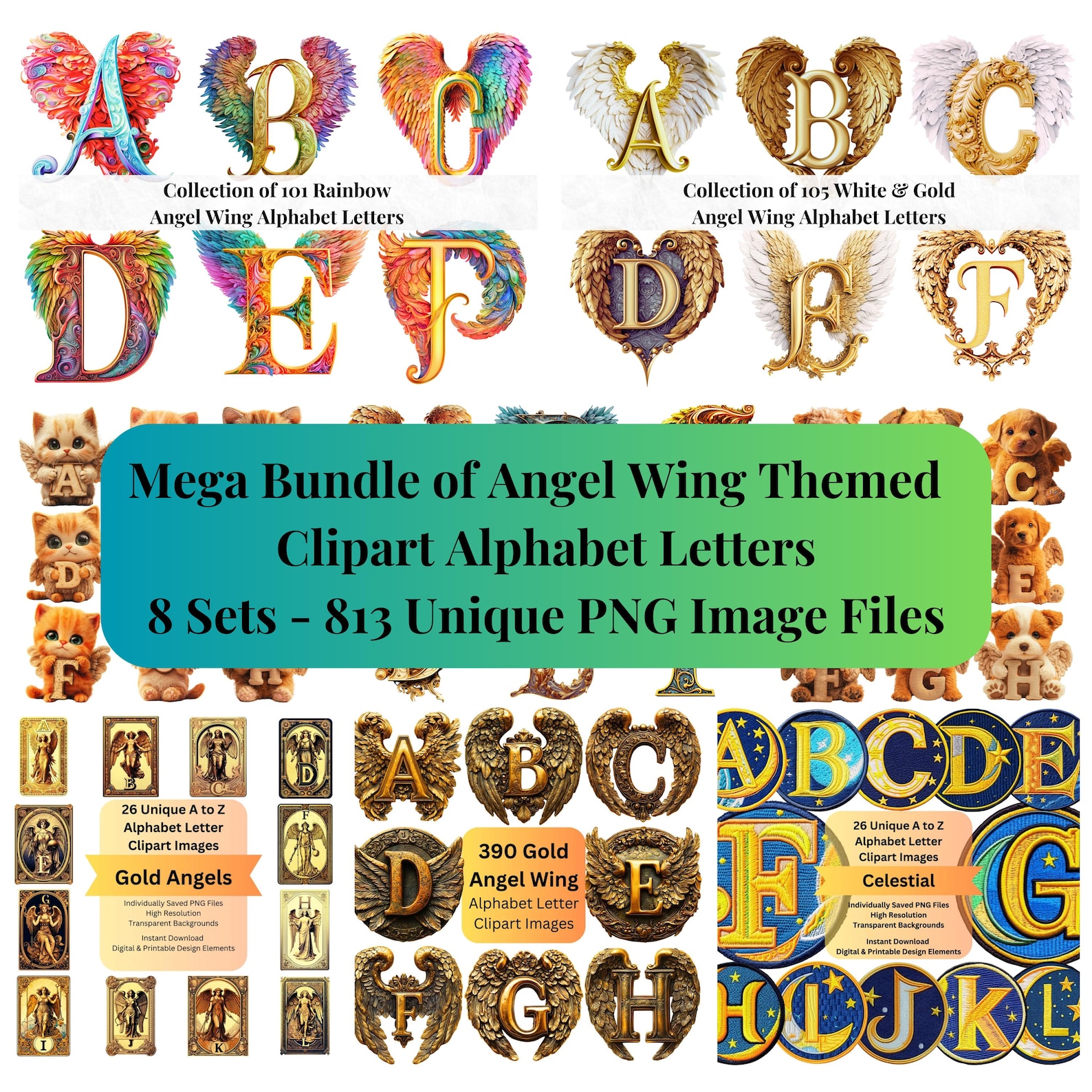 Angel Wing Clipart Alphabet: 813 PNG Files (digital Download) - Etsy