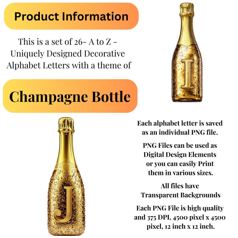 Champagne Clipart Alphabet Letters for Instant Digital Download Cricut ...