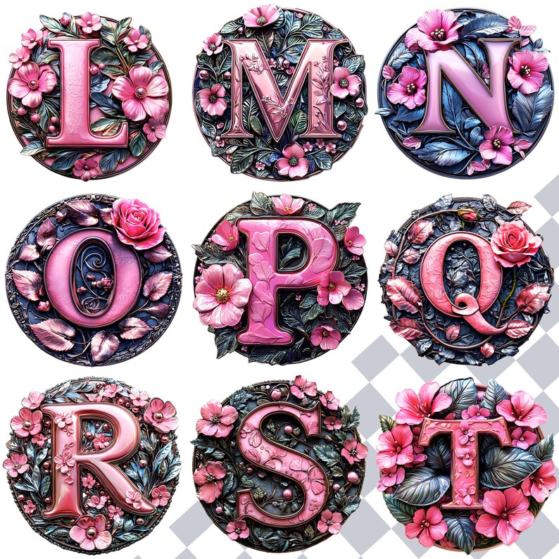 PNG Alphabet Letters | Pink Floral Rose Lettering Images | Round ...