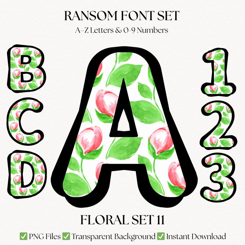 Floral Alphabet Letters & Numbers | PNG Font Lettering | Flower Clipart ...