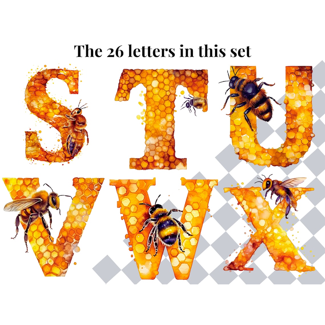 Bee Digital Clipart Alphabet Letters PNG for Bumble Bee Clip Art ...