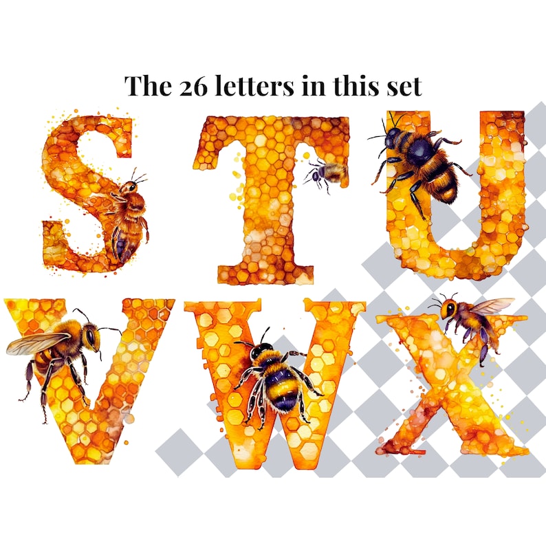Bee Digital Clipart Alphabet Letters PNG for Bumble Bee Clip Art ...