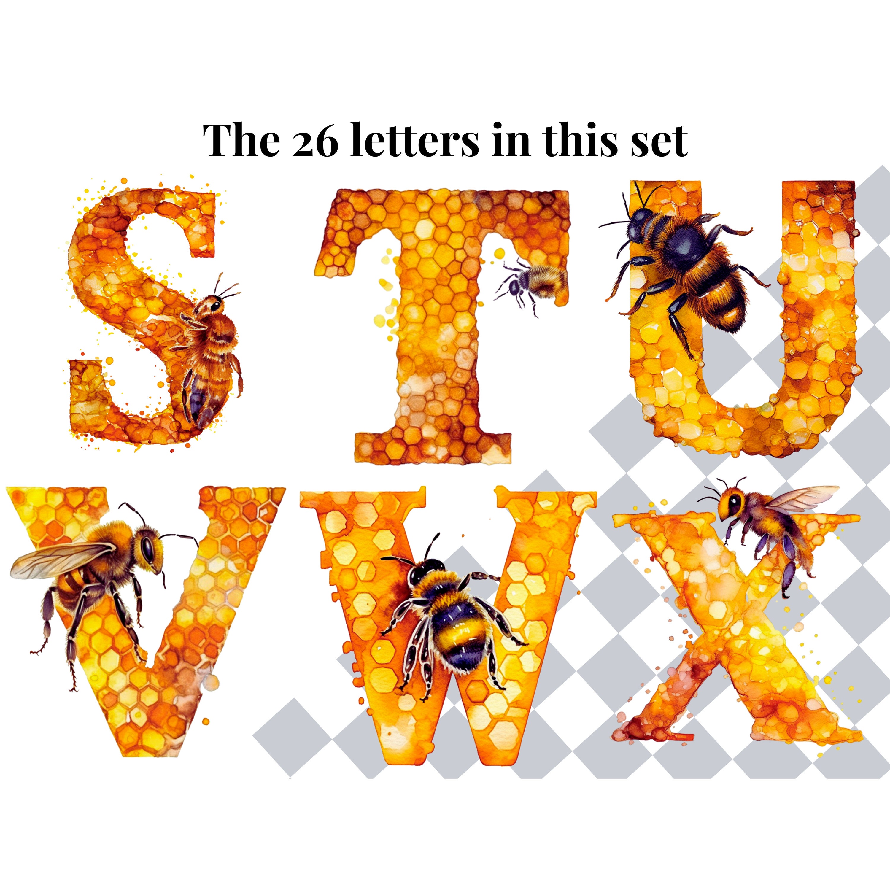 Bee Digital Clipart Alphabet Letters PNG for Bumble Bee Clip Art ...