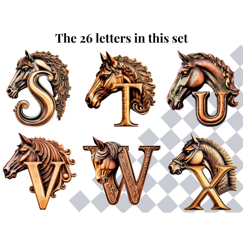 Horse Clipart Alphabet: Bronze Western Letters PNG (digital Download ...