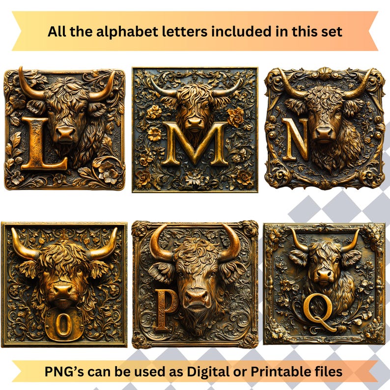 Highland Cow Clipart Farm Animal PNG Alphabet Letters for Fonts for ...