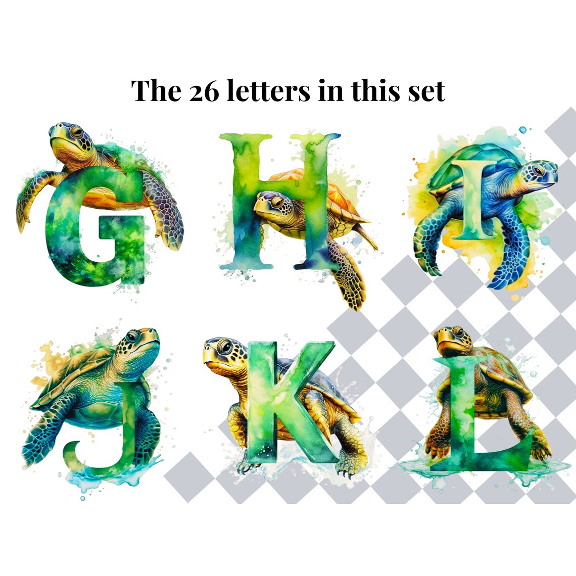 Sea Turtle PNG Watercolor Animals Alphabet Clipart for Under the Sea ...