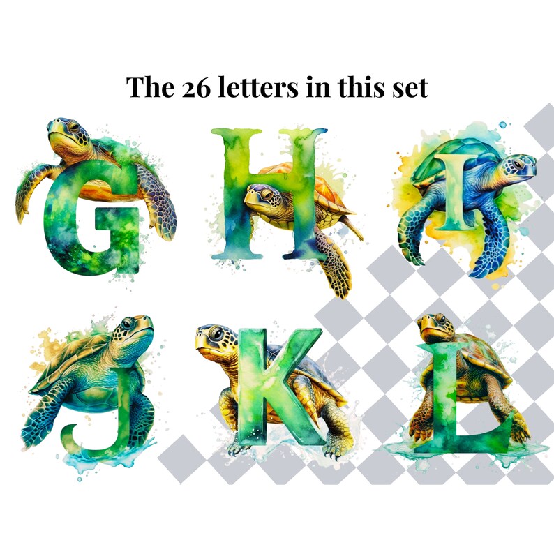Sea Turtle PNG Watercolor Animals Alphabet Clipart for Under the Sea ...