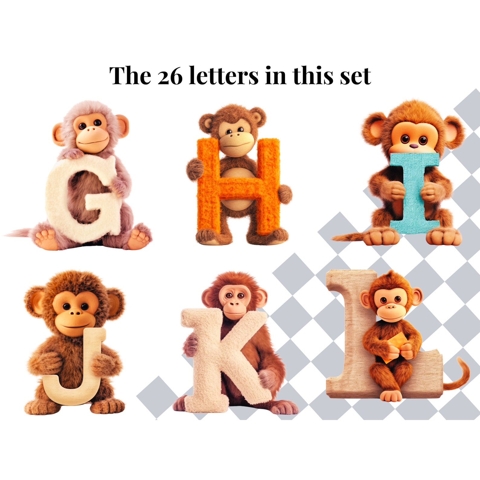 Monkey Clipart Alphabet Letters PNG for Commercial Use Font Bundle ...