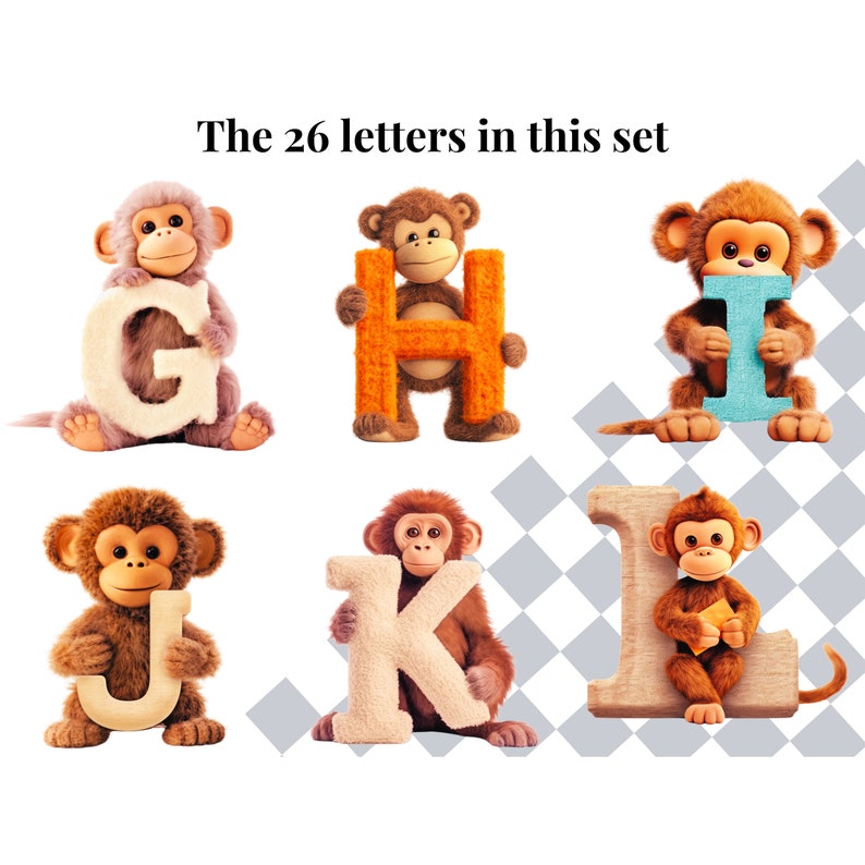 Monkey Clipart Alphabet Letters PNG for Commercial Use Font Bundle ...